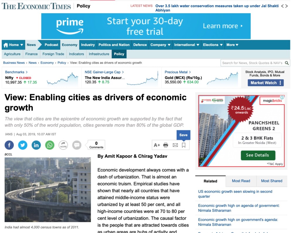 Enabling Cities as Drivers of Economic Growth – AMIT Kapoor