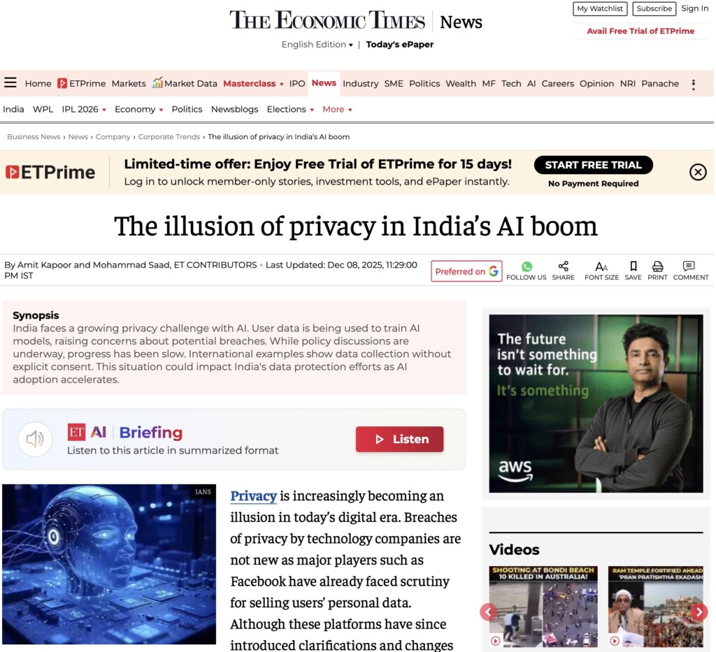 The Illusion of Privacy in India’s AI Boom – AMIT Kapoor